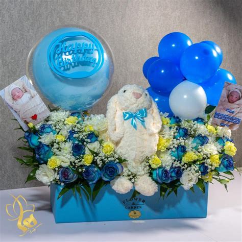 خرید باکس گل نوزادی میهاد باکس گل نوزادی آبی مناسب پسر