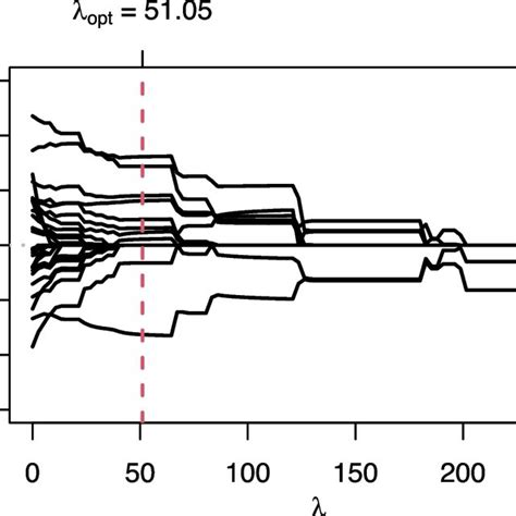 bic plot for glmmlasso for one subsampled training fold of the copd