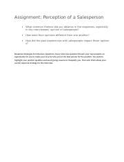 Assignment Perception Of A Salesperson Docx Assignment Perception Of