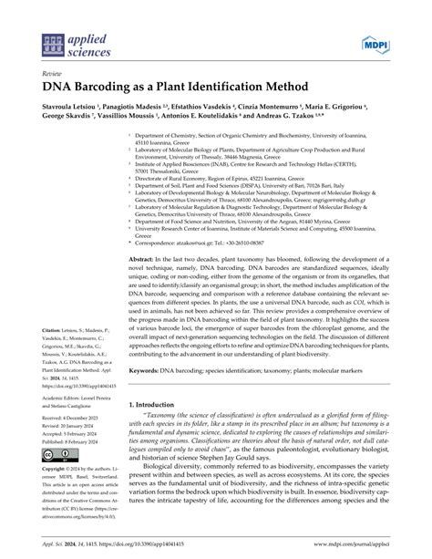 PDF DNA Barcoding As A Plant Identification Method