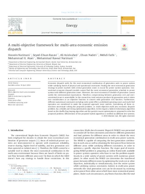 pdf a multi objective framework for multi area economic emission dispatch
