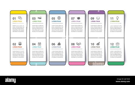 12 Data Infographics Tab Thin Line Index Template Vector Illustration Abstract Square