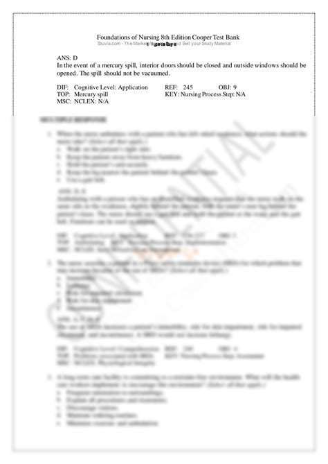 SOLUTION Test Bank For Foundations And Adult Health Nursing 9th