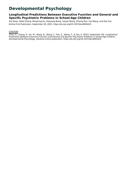 Pdf Longitudinal Predictions Between Executive Function And General