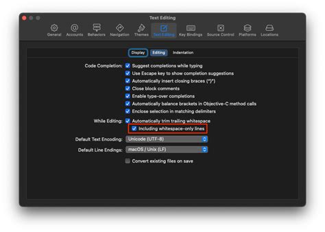 【xcode】including Whitespace Only Lines