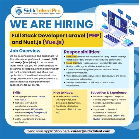 Hiring Jobopportunity Fullstack Developer Laravel Nuxtjs Joinourteam Sidik Talent Pro