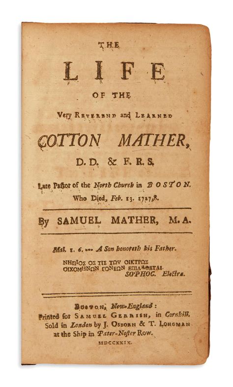 Lot Early American Imprint Mather Samuel The Life Of The Very