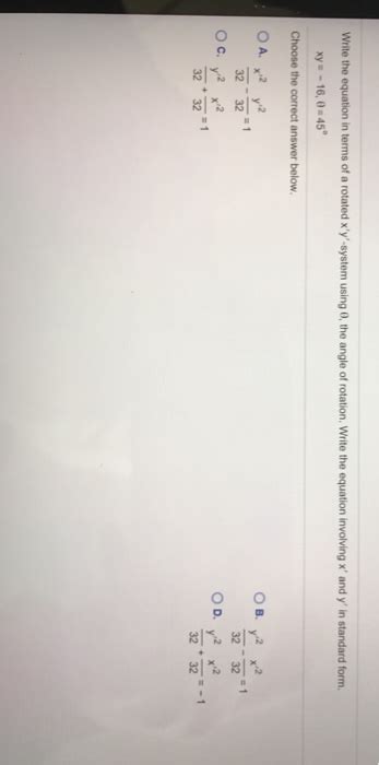 solved write the equation in terms of a rotated x y system