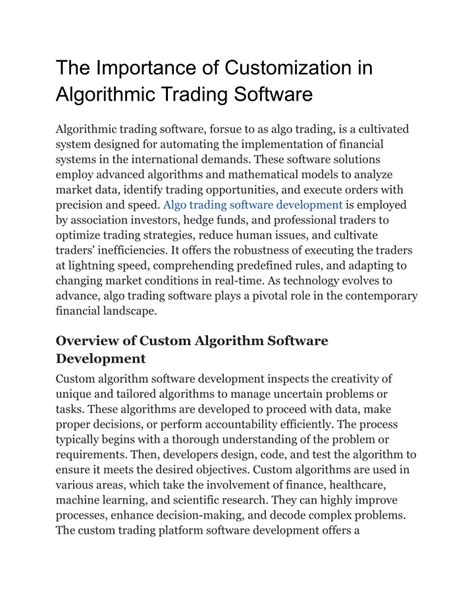 Ppt The Importance Of Customization In Algorithmic Trading Software