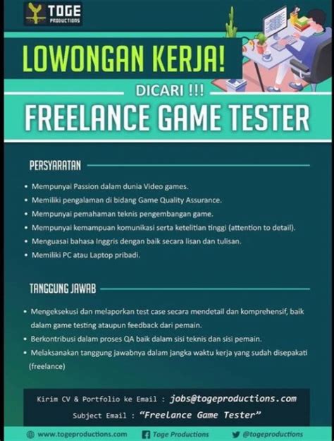 lowongan kerja freelance game tester di toge productions