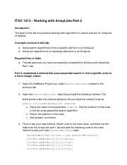 Lab Arraylist Part Pdf Itsc Working With Arraylists Part Introduction The Goal Of