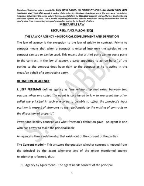 Mercantile LAW Summarized Lecture Notes Academic Year And