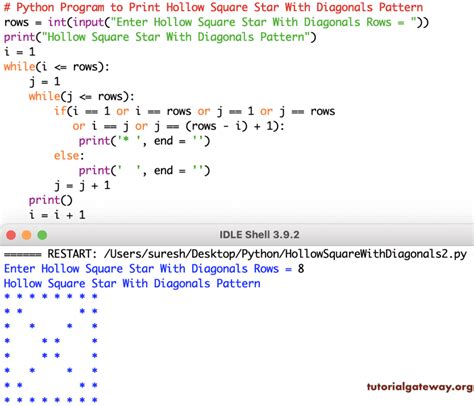 Python Program To Print Hollow Square Star With Diagonals