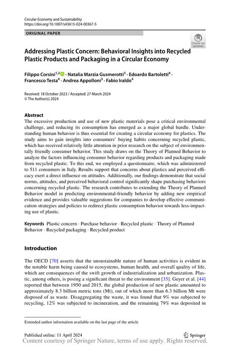 Pdf Addressing Plastic Concern Behavioral Insights Into Recycled