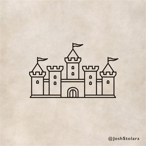 A Drawing Of A Castle With Two Flags On Top