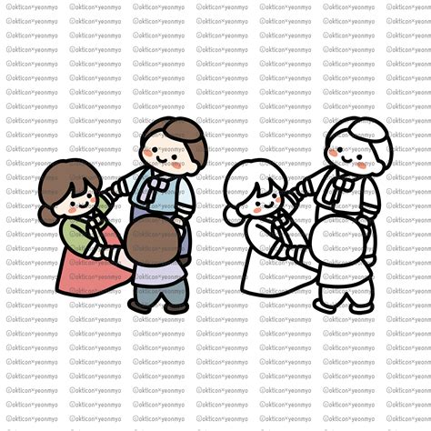 오케이티콘 추석 강강술래 엄마 아빠 아들 아이콘 개별 라인컬러