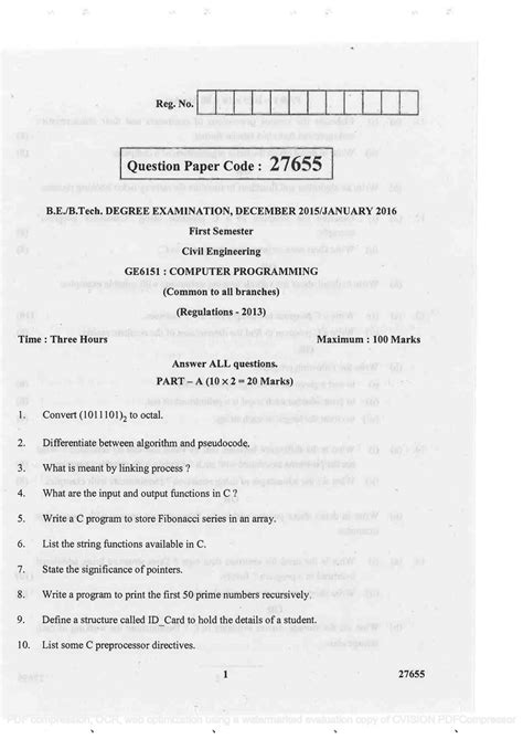 Anna University Ge 6151 Computer Programming For Civil Engineering December 2015january 2016