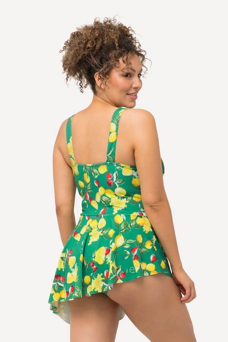 Fruit Print Pointed Hem Swim Dress Green Ulla Popken