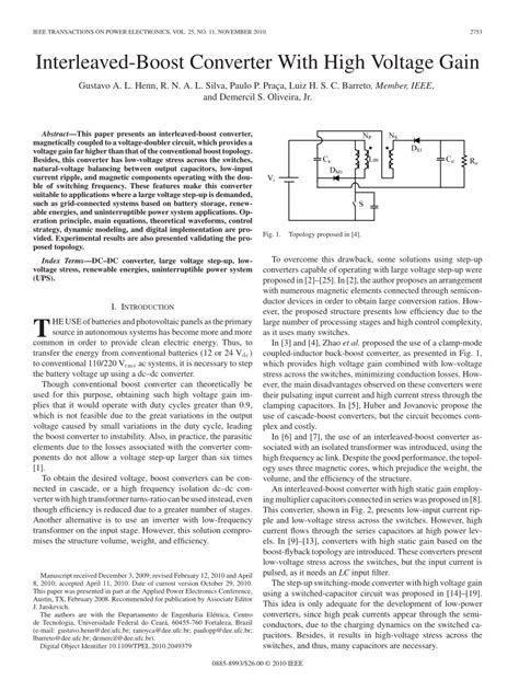 Pdf Interleaved Boost Converter With High Voltage Gain