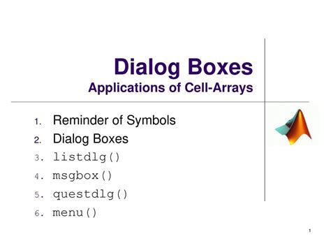dialog boxes applications of cell arrays ppt download