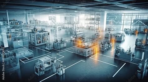 Industry 40 Smart Factory Interior Showcases Iiot Machines Efficient Workstations And
