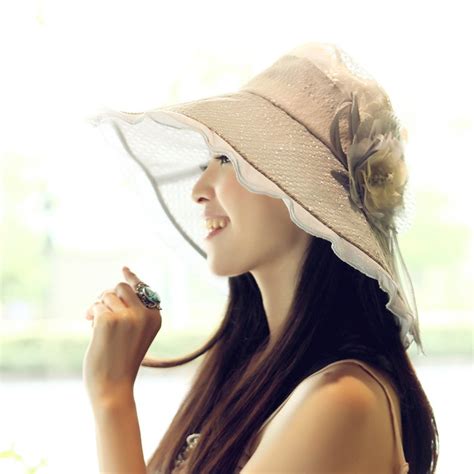 宝泽夏季韩版女帽子 大沿花朵防紫外线太阳帽防晒遮阳帽 叶星萍商城
