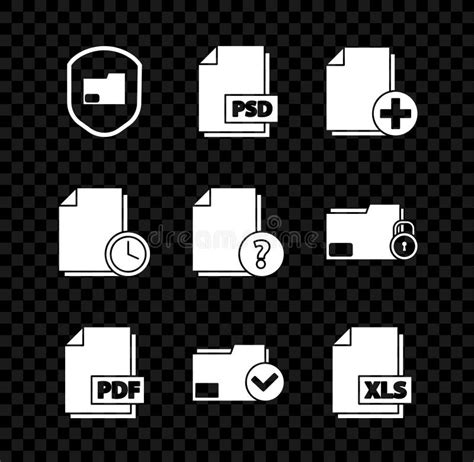Set Document Folder Protection Psd File Document Add New Pdf And Check Mark Xls With Clock