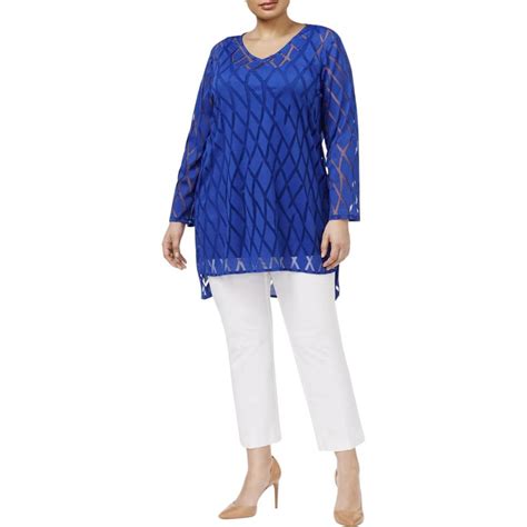 Alfani Plus Womens Illusion Long Sleeve Tunic Top