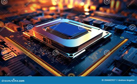 Futuristic Electronic Board With Cpu 3d Render Generative Ai Stock Illustration Illustration