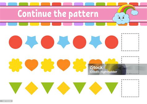 패턴을 계속합니다 교육 개발 워크 시트 아이들을위한 게임 활동 페이지 아이들을위한 퍼즐 유치원 수수께끼 플랫 절연 벡터