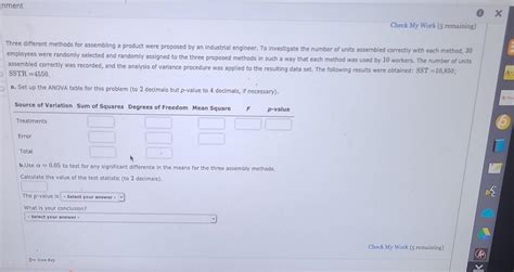 Solved Three Different Methods For Assembling A Product Were
