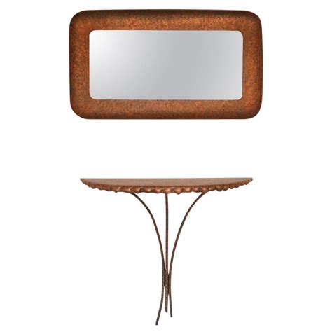 Midcentury 1950s Hammered Copper Console Table And Mirror By Angelo