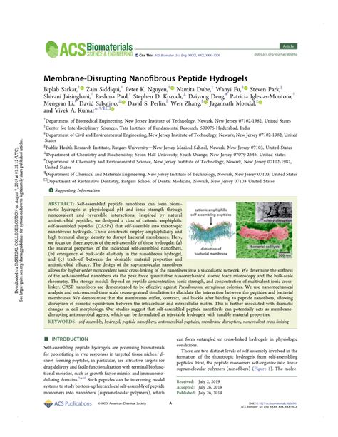 Pdf Membrane Disrupting Nanofibrous Peptide Hydrogels
