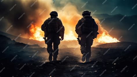Premium Ai Image War Battlefield Scene With Soldier Going To War With