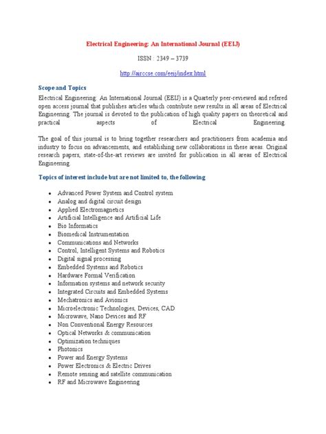 Electrical Engineering An International Journal Eeij Pdf Electrical Engineering Computing