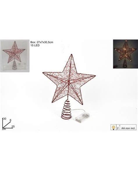 Puntale Stella Di Metallo Rossa Per Albero Di Natale 30cm