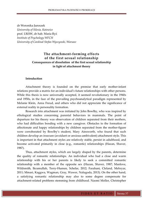 PDF The Attachment Forming Effects Of The First Sexual Relationship Consequences Of