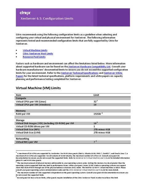 xenserver 6 5 0 configuration limits pdf pdf virtual machine