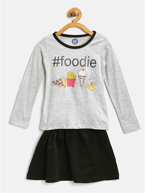 Buy Yk Girls Grey Melange And Black Printed Co Ords Set Clothing Set
