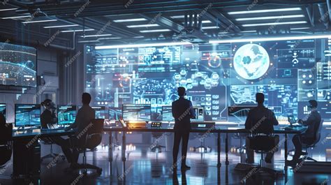 Futuristic Control Room With Data Visualization Premium Ai Generated Image