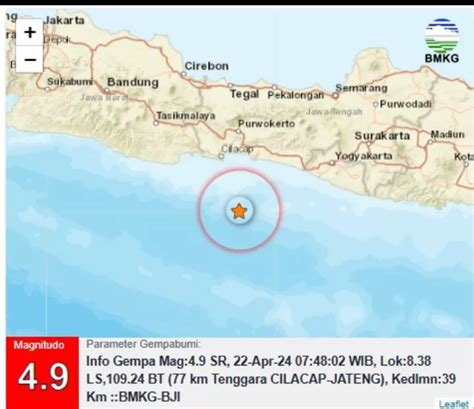 Gempa Cilacap Gempa Terkini 2 Menit Lalu Senin 22 April 2024 Guncang