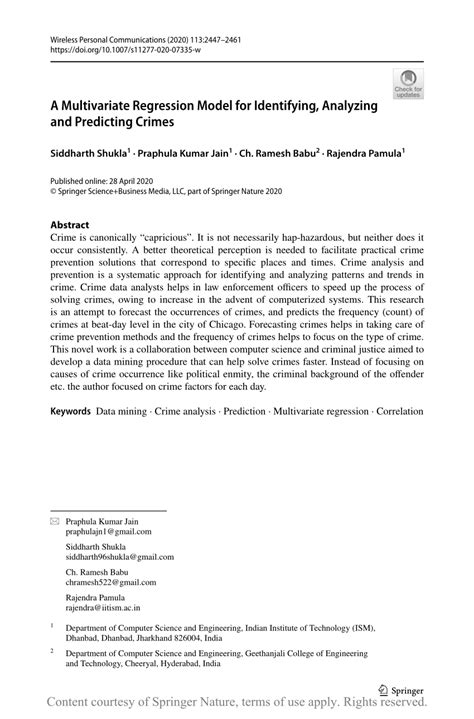 A Multivariate Regression Model For Identifying Analyzing And