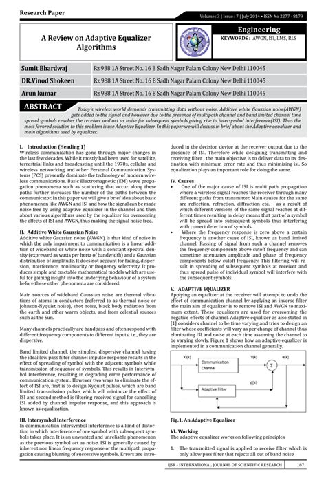 Pdf A Review On Adaptive Equalizer Algorithms