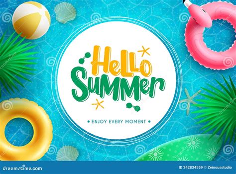 Summer Vector Template Design. Hello Summer Greeting Text in Circle ...