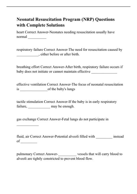 Neonatal Resuscitation Program Nrp Questions With Complete Solutions Neonatal Resuscitation