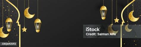 초승달 별 모스크 랜턴이슬람 라마단 카림 배너 배경 벡터 그림입니다 프리미엄 라마단 블랙과 골드 컬러풀 와이드 배너 디자인 배경 0명에 대한 스톡 벡터 아트 및 기타 이미지