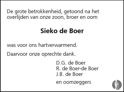 Sieko Berend De Boer 21 11 2011 Overlijdensbericht En Condoleances