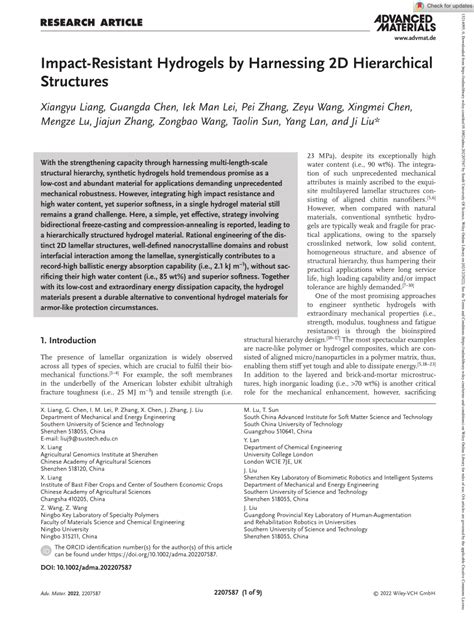 Pdf Impact‐resistant Hydrogels By Harnessing 2d Hierarchical Structures