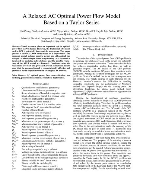 Pdf A Relaxed Ac Optimal Power Flow Model Based On A Taylor Series