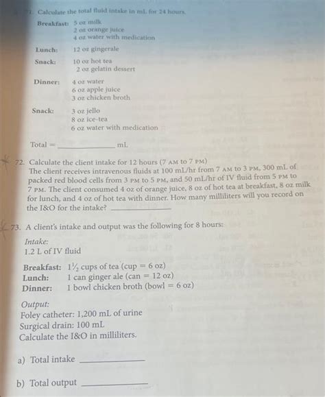 Solved Calculate The Total Fluid Intake In Ml For Hours Chegg Com